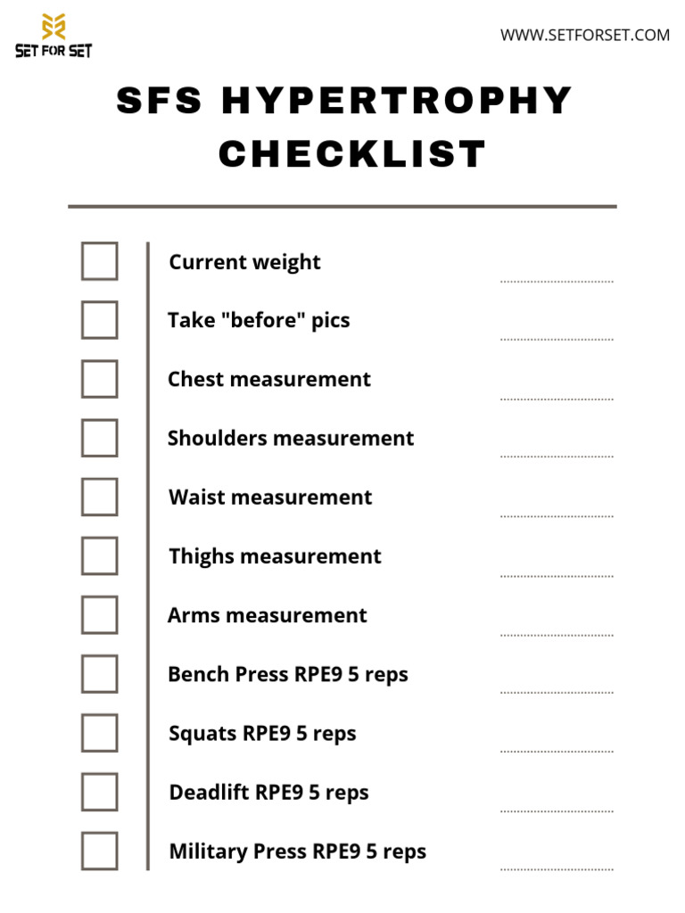 SFS Hypertrophy Program Checklist | PDF