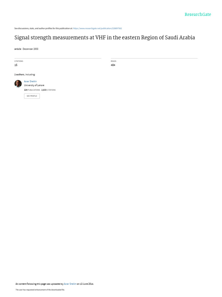 Signal Strength Measurements at VHF in The Eastern | PDF | Radio ...