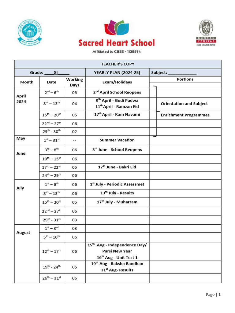 Grade 11 - Yearly Plan - Syllabus - 2024-2025 | PDF