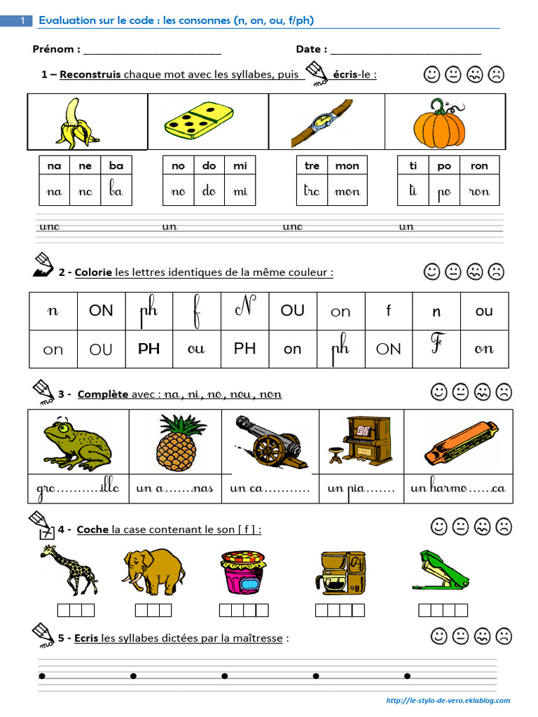 Eval 4 Lettres N On Ou F PH | PDF
