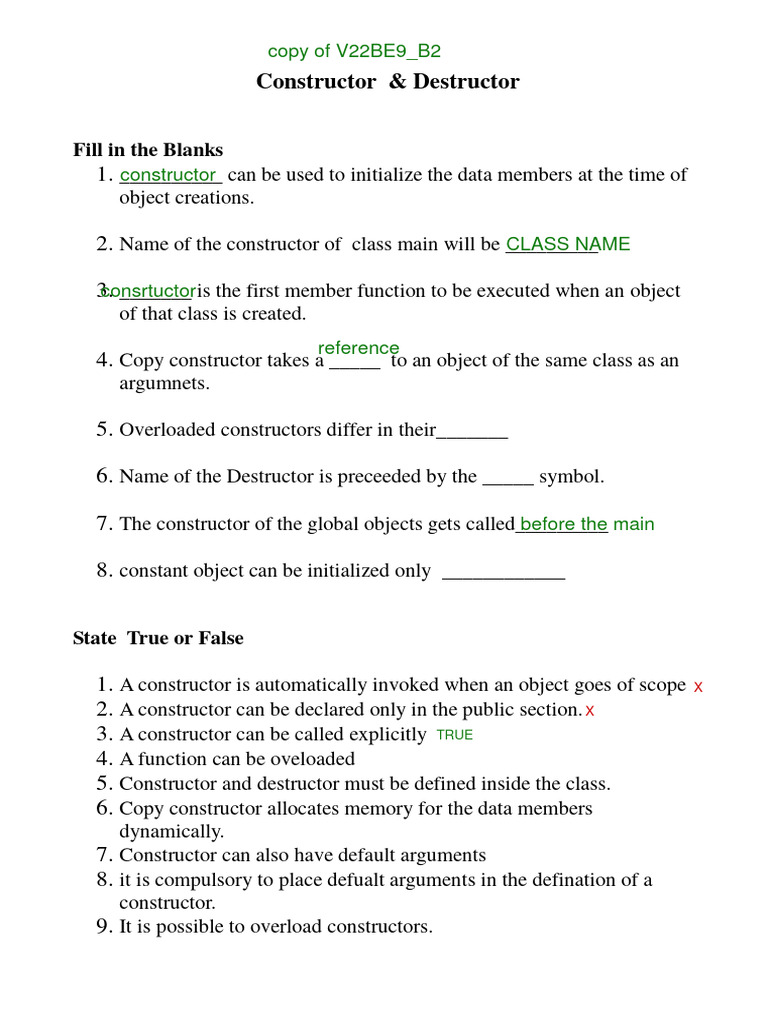 Constructors&destructor Answers | PDF | Programming | Constructor ...