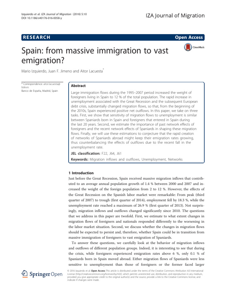 Spain From Massive Immigration To Vast Emigration | PDF | Human ...