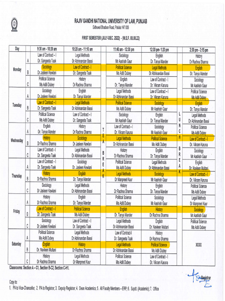 Time Table July Dec 2022 | PDF