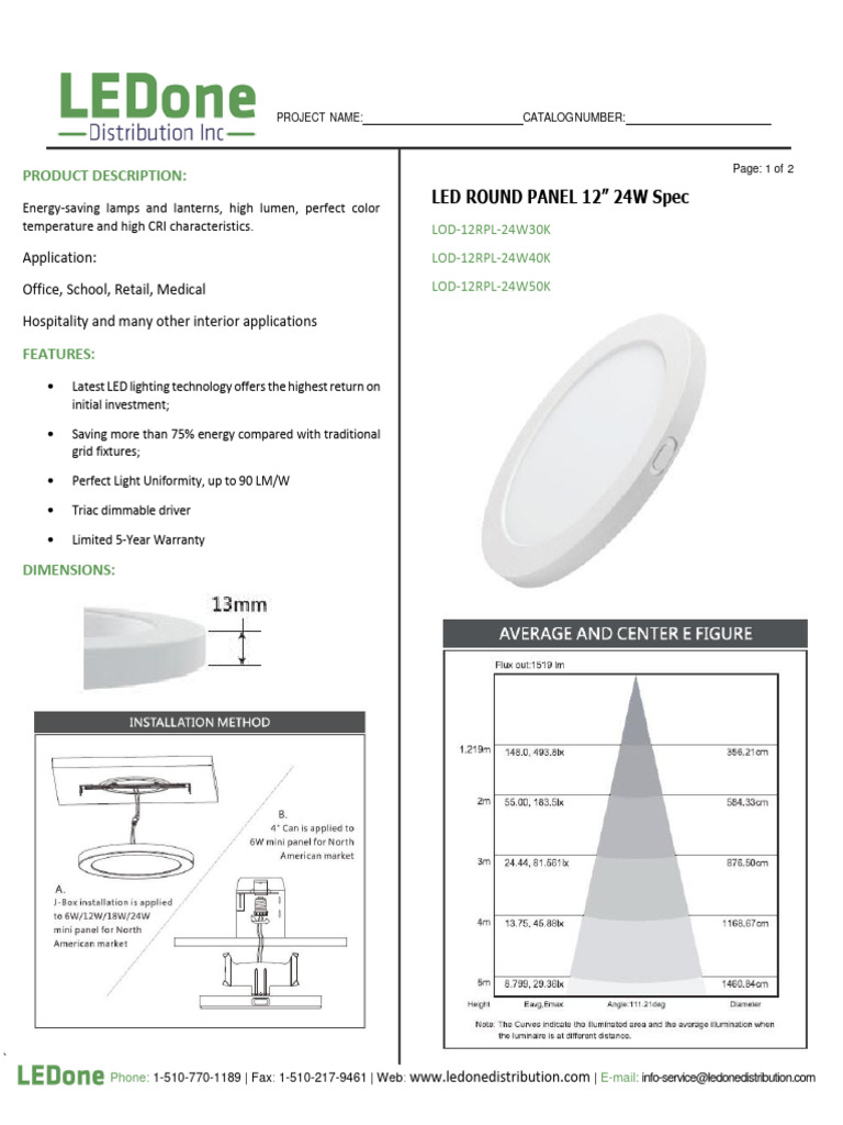 24W Round Panel Spec Sheet 2 | PDF | Electrical Equipment | Light