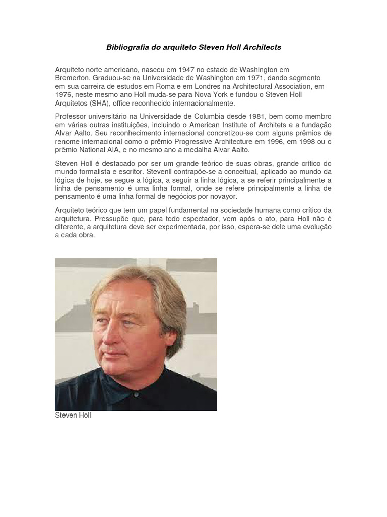 ARQUITETO STEVEN HOLL (Ficha Técnica) | PDF