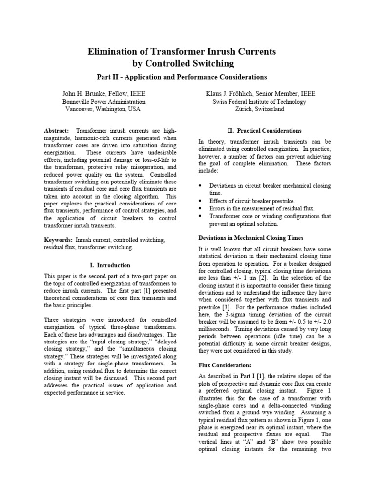 Elimination of Transformer Inrush Curren | PDF | Transformer | Errors And Residuals