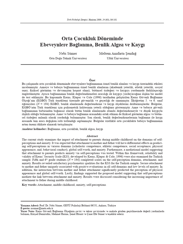 Orta Çocukluk Ebvyn Baglanma | PDF