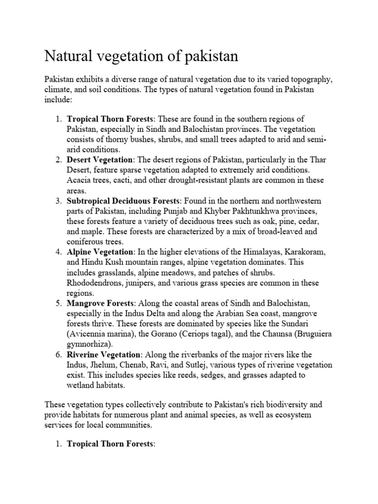 Natural Vegetation of Pakistan | PDF | Forests | Indus River