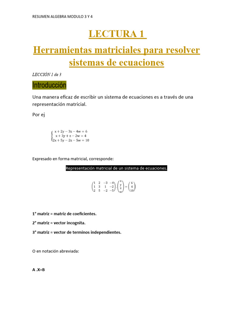 Resumen Algebra Modulo 3 y 4 | PDF | Matriz (Matemáticas) | Determinante