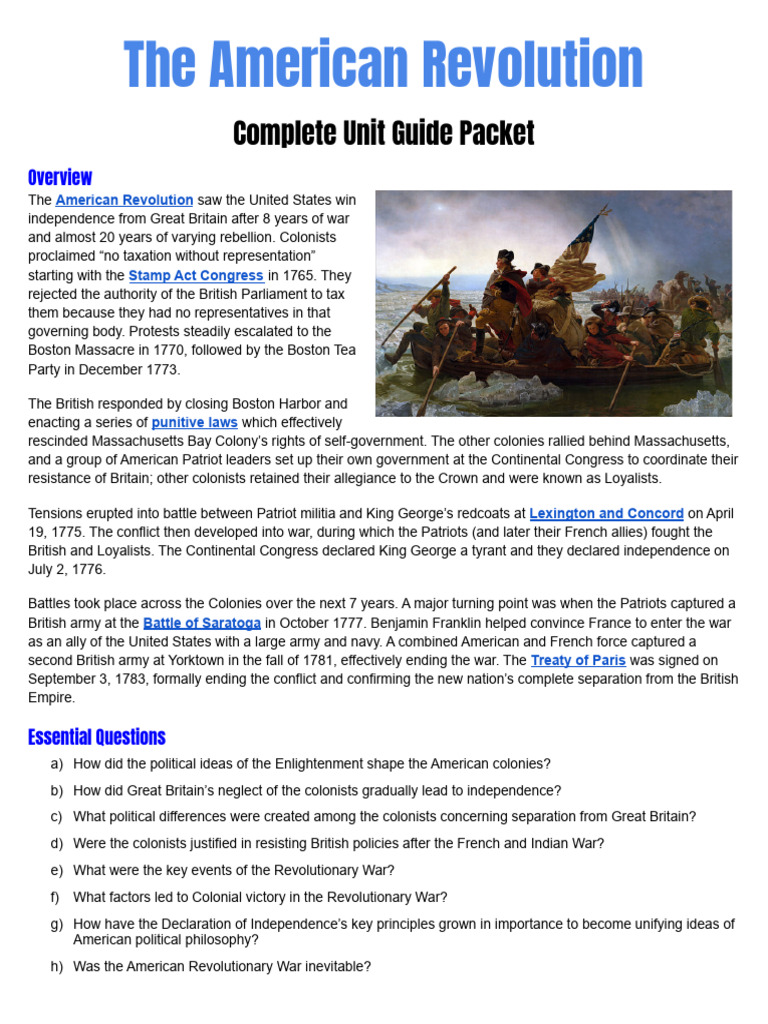 Revolutionary War Unit Guide Packet | PDF
