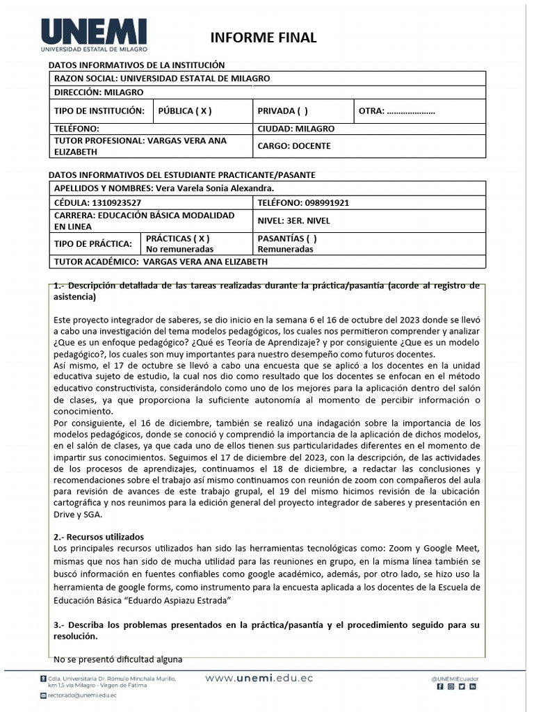 Informe Final - Docx 1111 | PDF | Enseñando | Aprendizaje