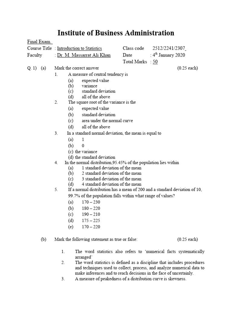 Final Exam Pdf Normal Distribution Standard Deviation