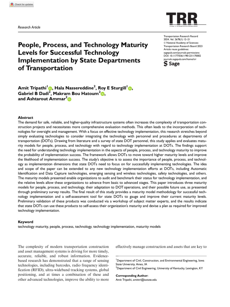 Tripathi Et Al 2023 People Process and Technology Maturity Levels For Successful Technology ...