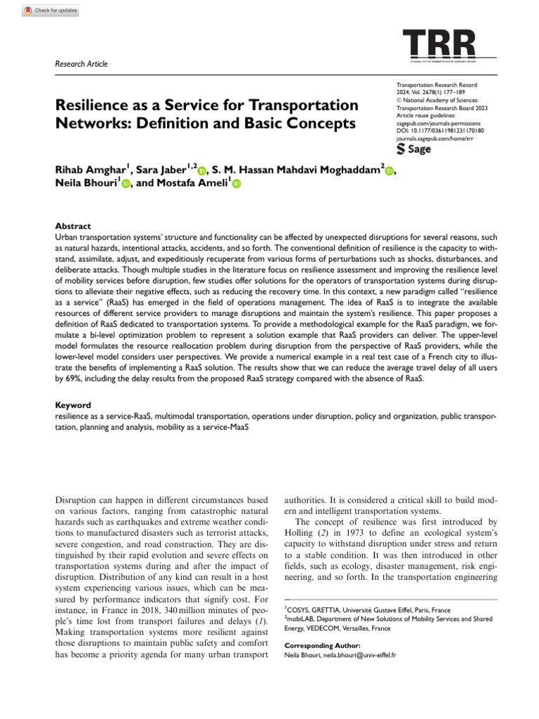 Amghar Et Al 2023 Resilience As A Service For Transportation Networks ... Amghar Et Al 2023 Resilience As A Service For Transportation Networks ...