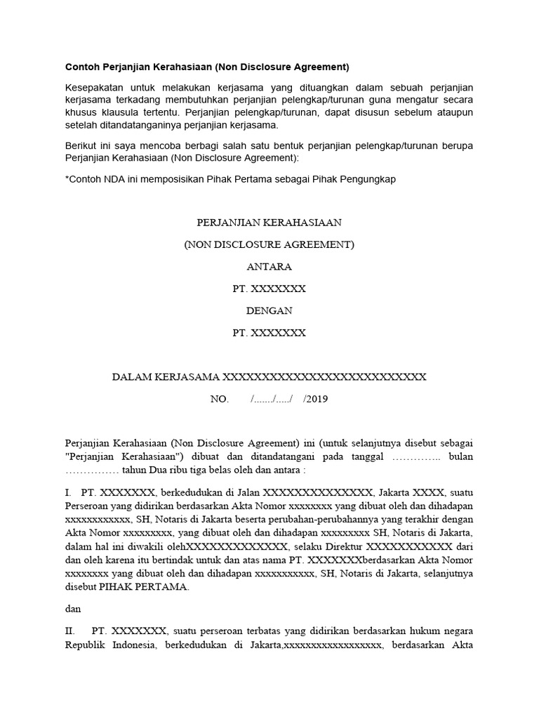 Contoh NDA untuk Kerjasama Bisnis | PDF