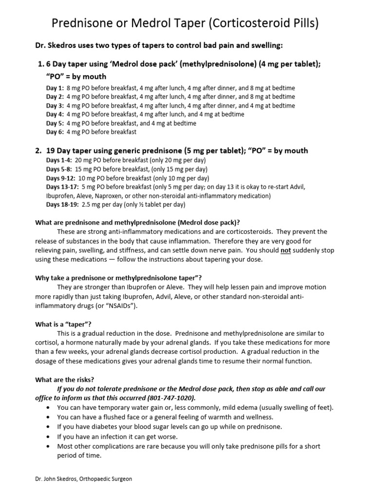 Prednisone and Medrol Taper Instructions | PDF | Pharmacology ...