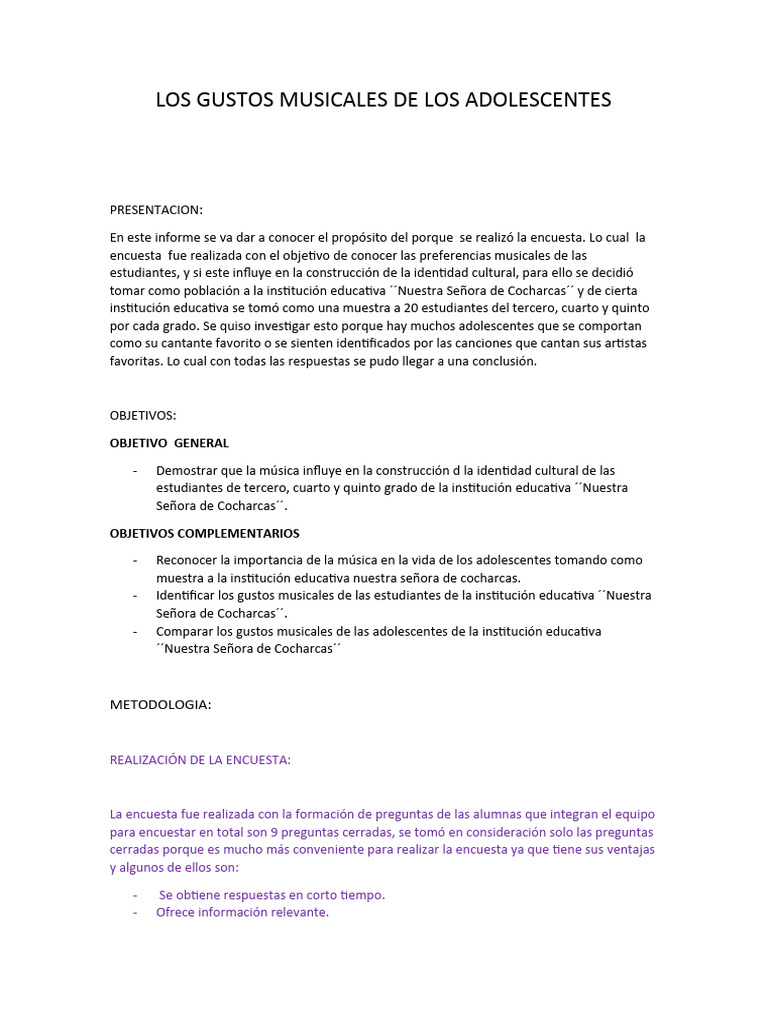Gustos Musicales | PDF | Metodología de encuesta