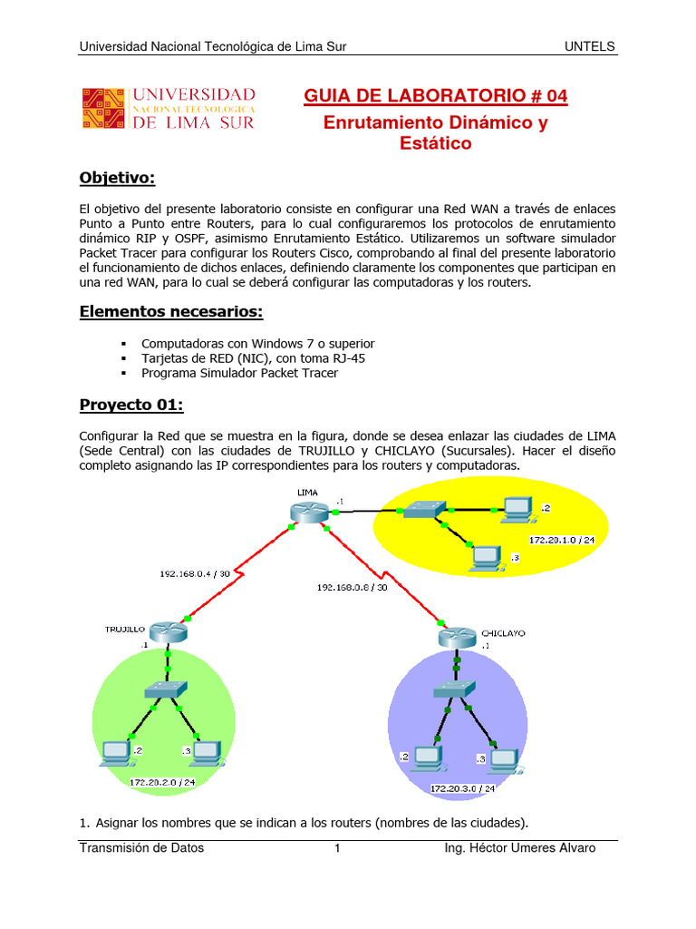 Lab - 04 (Rip-Ospf-Estatico y VLSM) | PDF | Dirección IP | Enrutador (Computación)
