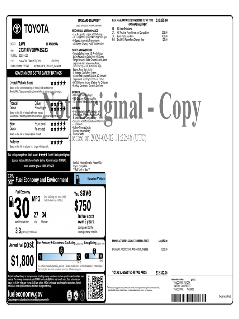 window-sticker | PDF | Motor Vehicle | Land Vehicles