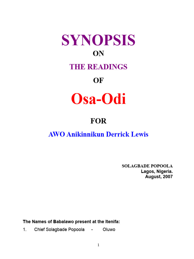 155 Synopsis On The Readings of Osa Odi1 | PDF