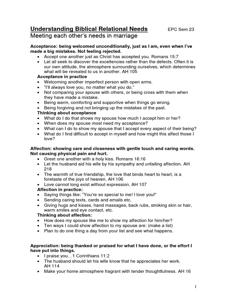 Understanding Biblical Relational Needs-Karen and Bernie Holford | PDF ...