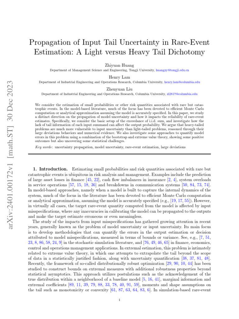 Propagation of Input Tail Uncertainty in Rare-Event Estimation: A Light ...