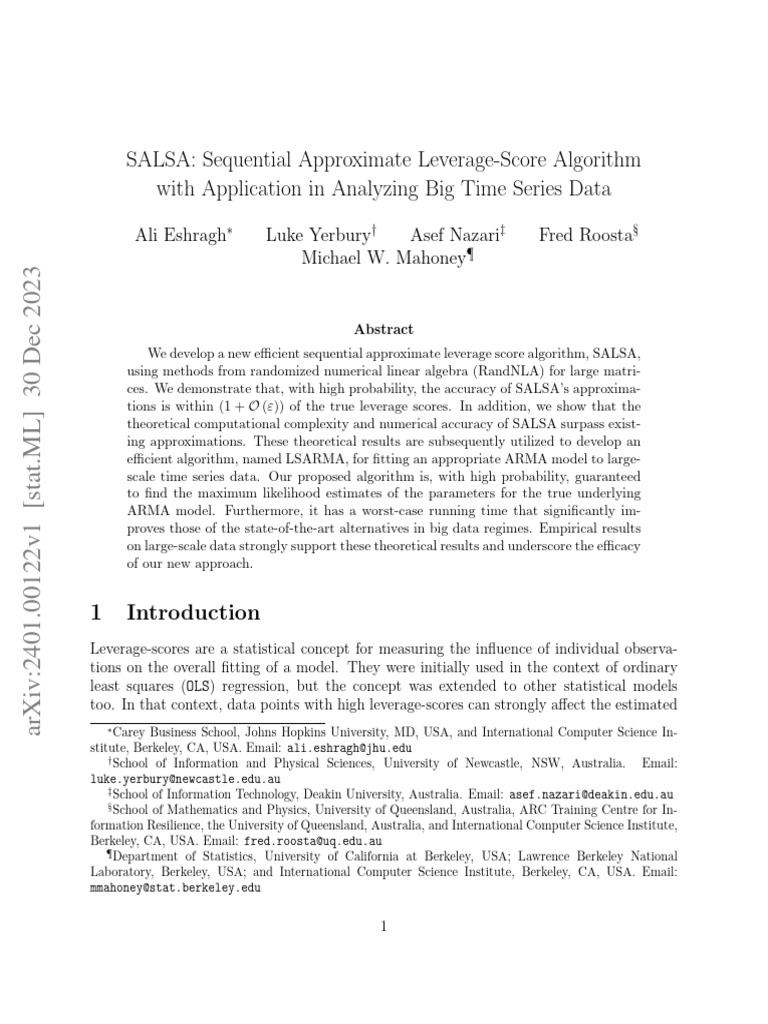 SALSA: Sequential Approximate Leverage-Score Algorithm With Application in Analyzing Big Time ...