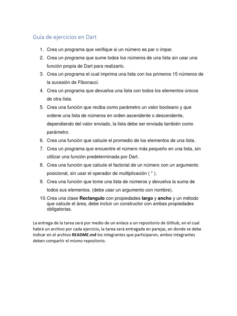 Ejercicios de Dart para Principiantes | PDF | Métodos y materiales de ...