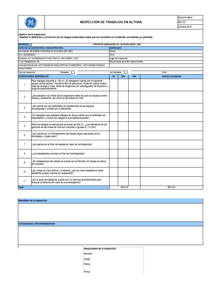 Inspección - Trabajos en Altura | PDF