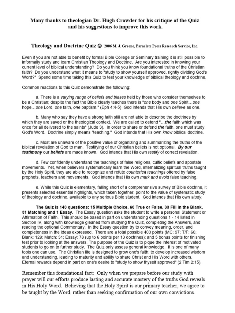 Theology and Doctrine Questions | PDF | Bible | Jesus