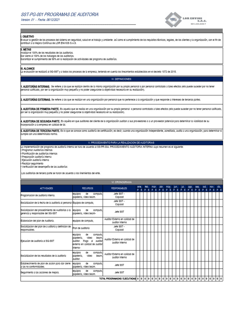Sst-pg-001 Programa de Auditorias.v001 | PDF | Auditoría | Contralor