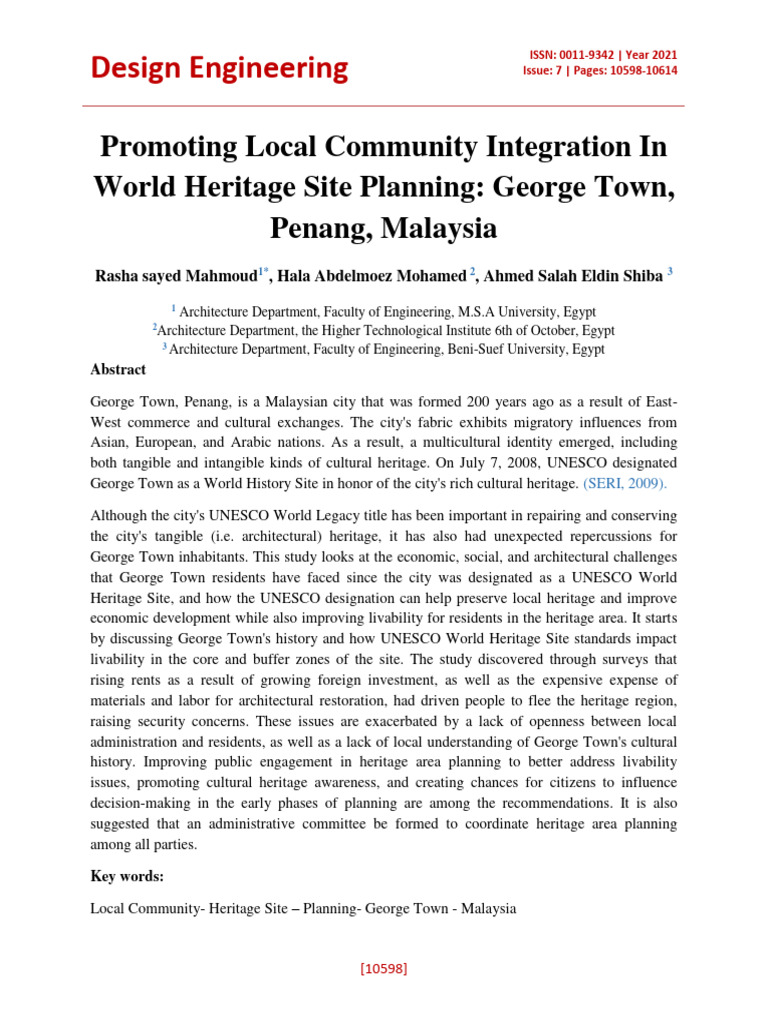 Design Engineering: Promoting Local Community Integration in World Heritage Site Planning ...