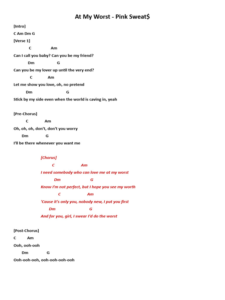 At My Worst - Pink Sweat$ Lyrics | PDF | Song Structure | Musical Forms