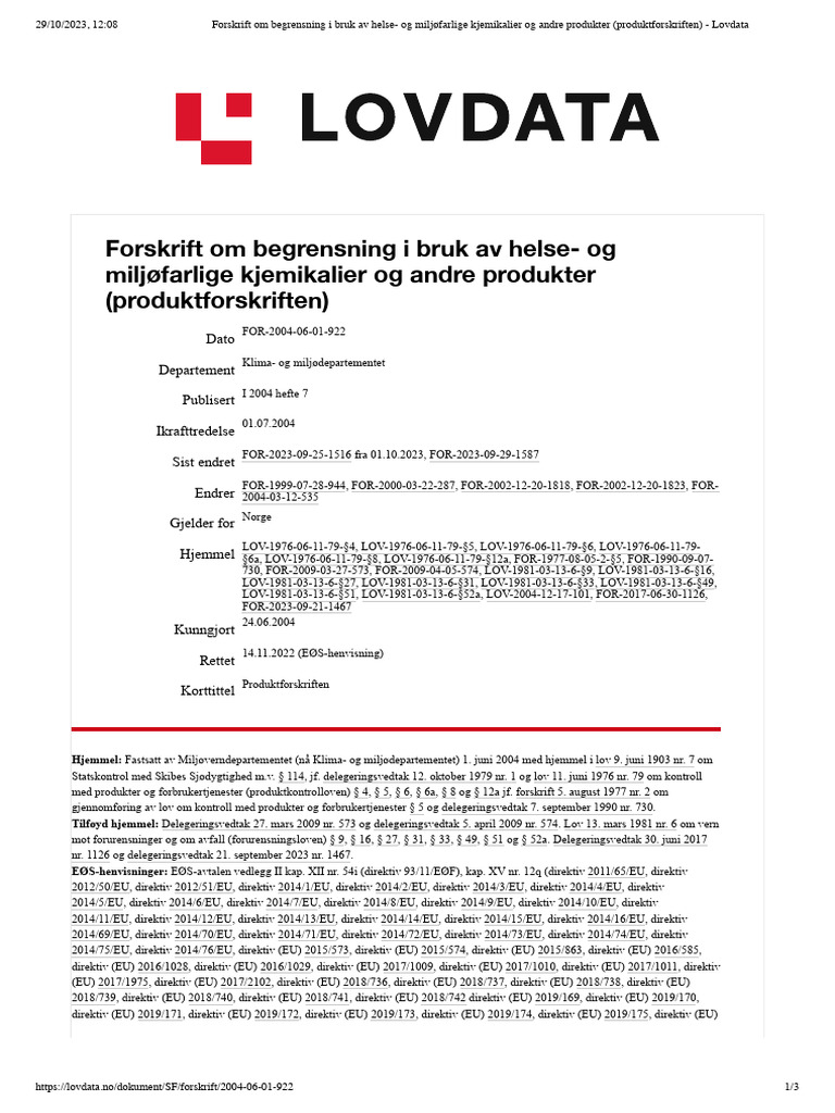 Forskrift Om Begrensning I Bruk Av Helse - Og Miljøfarlige Kjemikalier ...