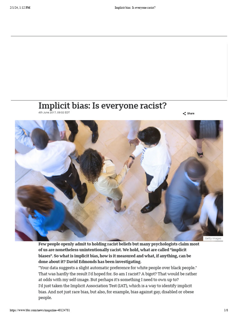 Implicit Bias - Is Everyone Racist | PDF | Bias | Social Psychology
