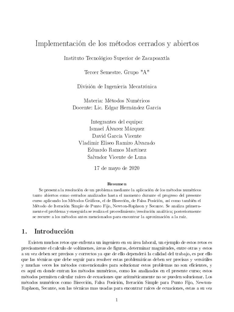 Métodos cerrados y abiertos. Métodos numéricos | PDF | Análisis numérico | Algoritmos