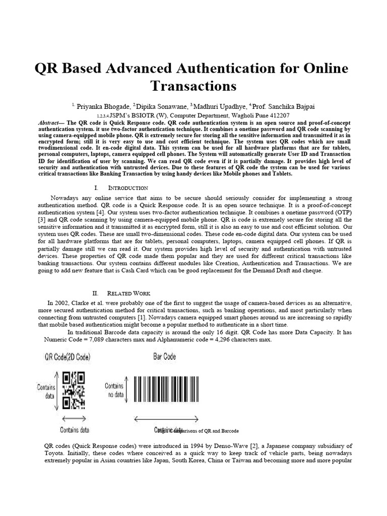 QR Based Advanced Authentication For Online | PDF
