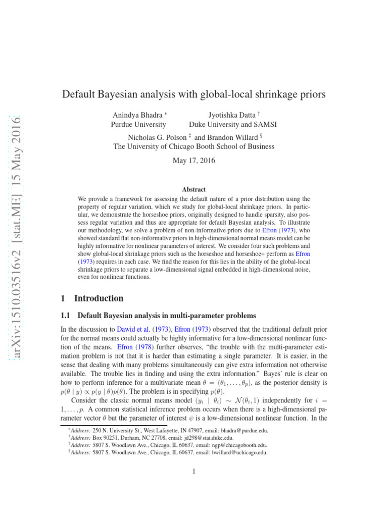 Default Bayesian Analysis With Global-Local Shrinkage Priors | PDF