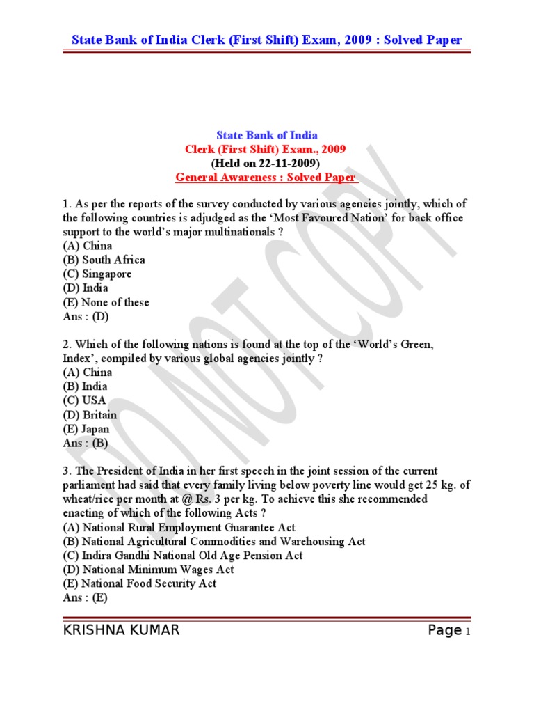 Sbi Solved Question Paper 2009 | PDF | Sales | Input/Output