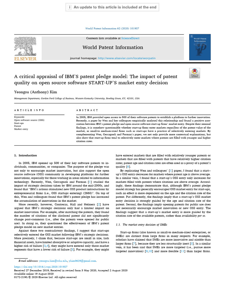 A Critical Appraisal of IBM'S Patent Pledge Model - The Impact of ...