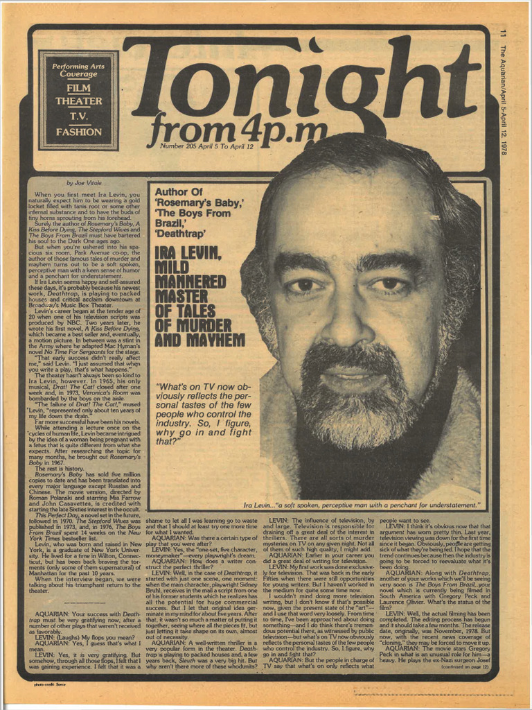 Ira Levin Interview The Aquarian | PDF
