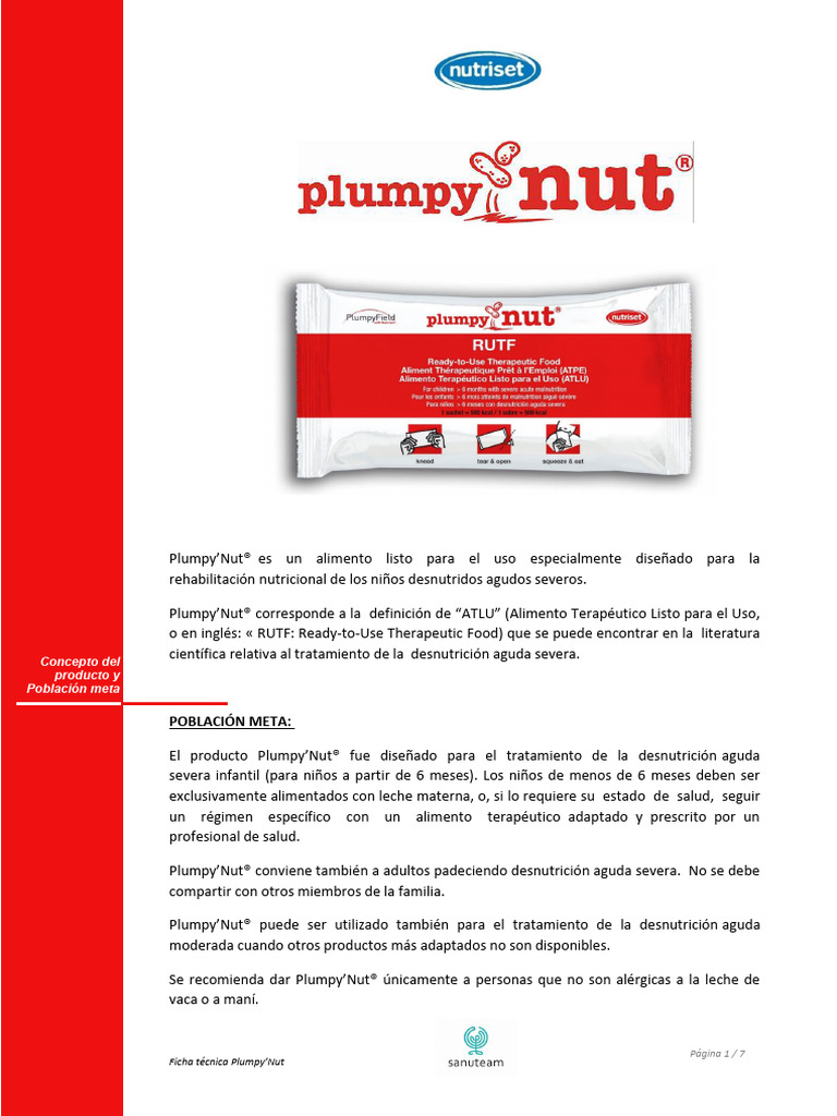 FICHA TECNICA Plumpynut | PDF | Nutrición | Dieta y nutrición
