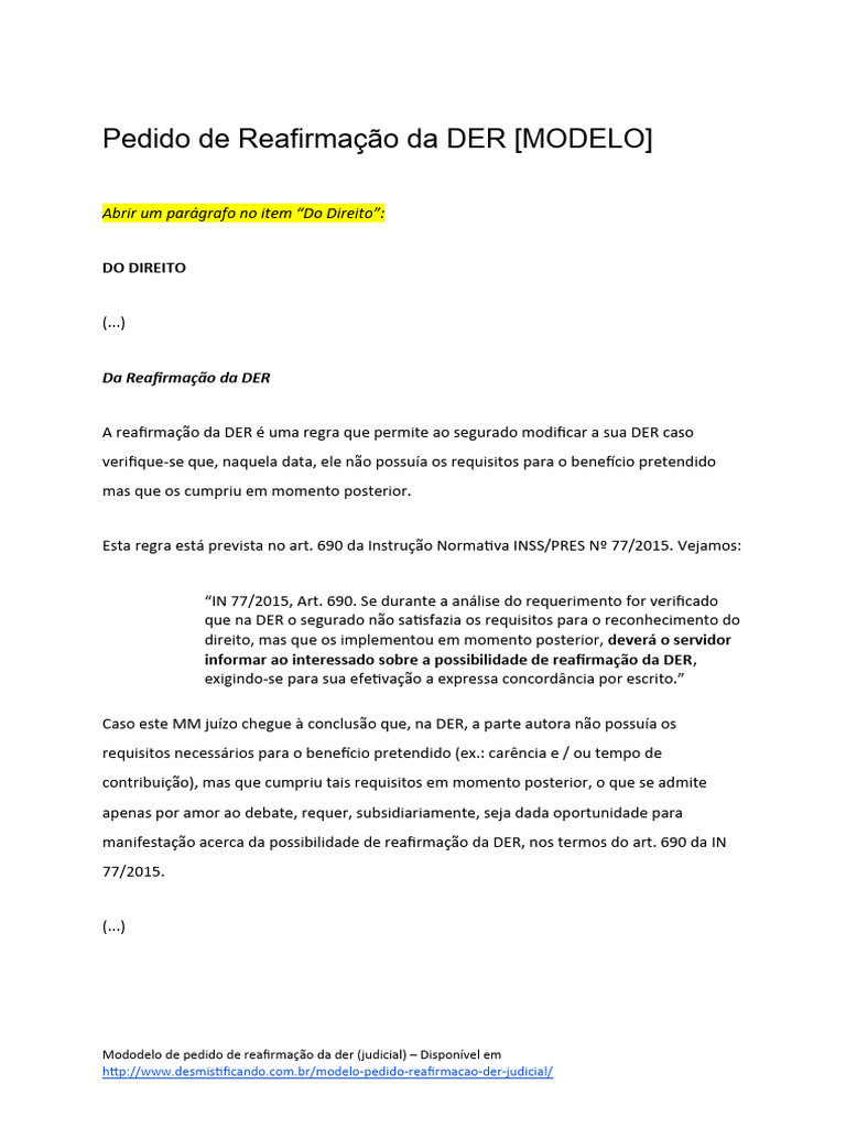 Pedido-de-Reafirmação-da-DER-MODELO | PDF