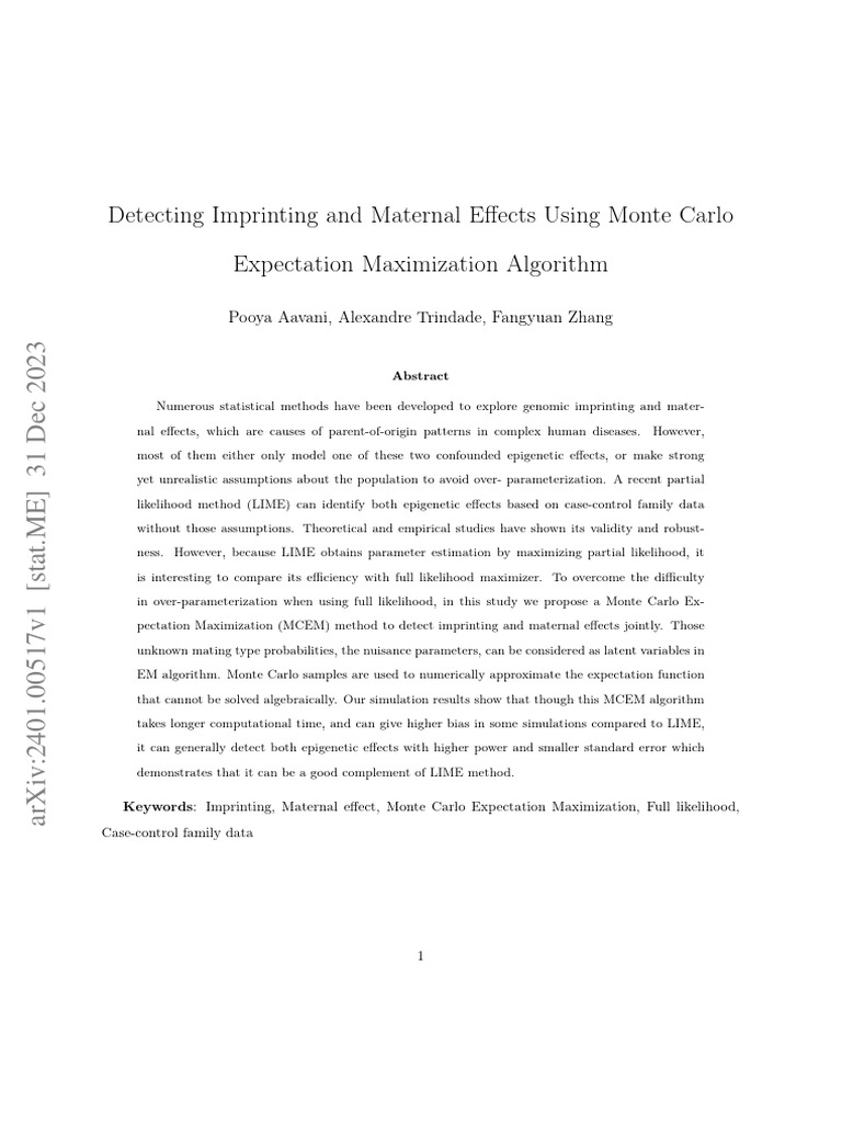 Detecting Imprinting and Maternal Effects Using Monte Carlo Expectation Maximization Algorithm ...