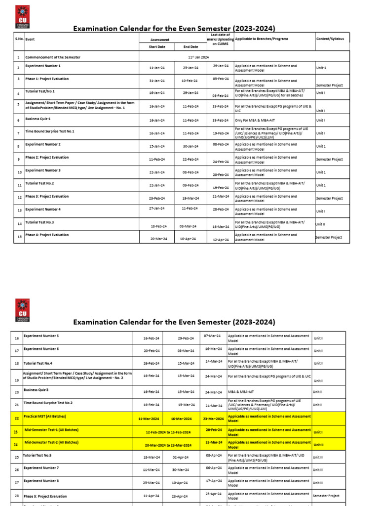 Even - Sem - Examination Calender 2023-24 (Revised) | PDF | Educational ...