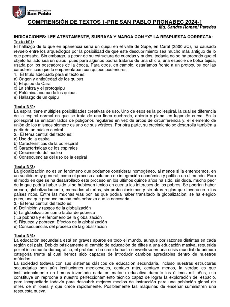 Ejercicio de Comprensión de Textos 1 | PDF | Pobreza | Pobreza e indigencia