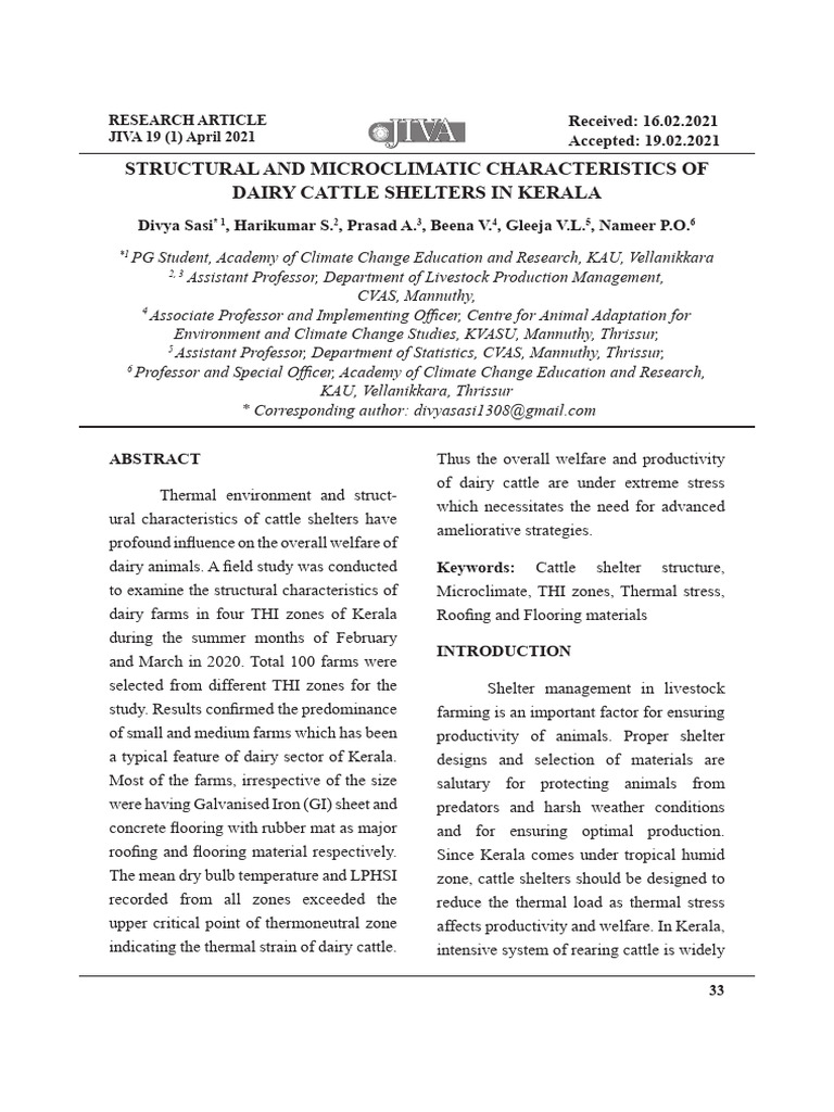 CATTLESHELTERSINKERALA | PDF | Cattle | Humidity
