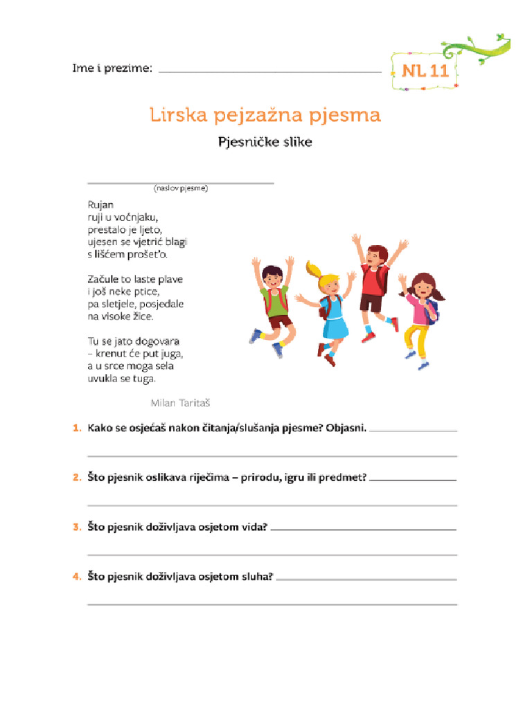 Lirska Pejzažna Pjesma Listić | PDF