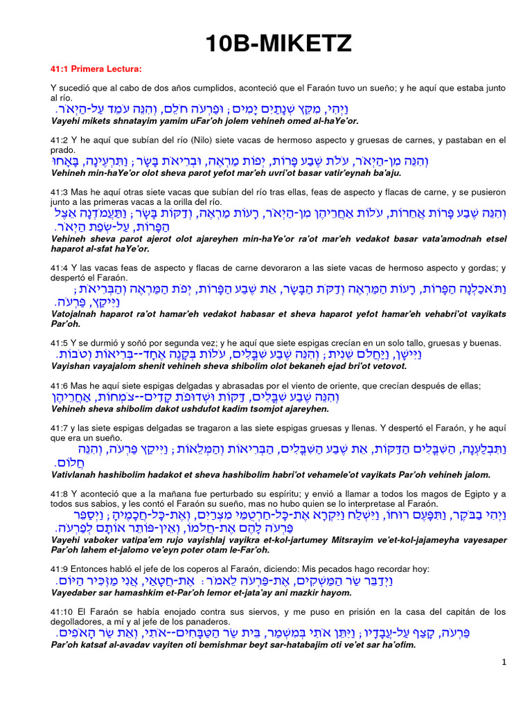 10B Miketz | PDF | Lenguas de Israel | Colación
