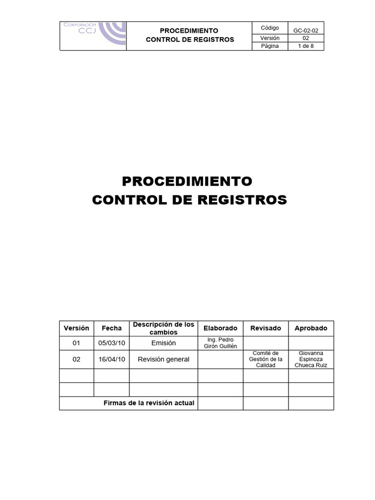 2 Procedimiento Control de Registros | PDF | Archivo de computadora | Informática